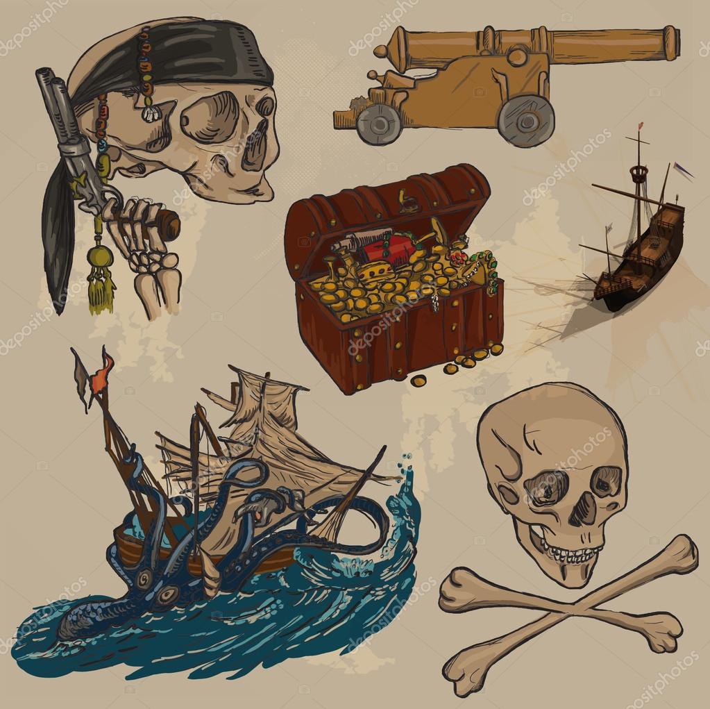 Pirates - an hand drawn colored vector pack no.3 Stock Vector Image by ...