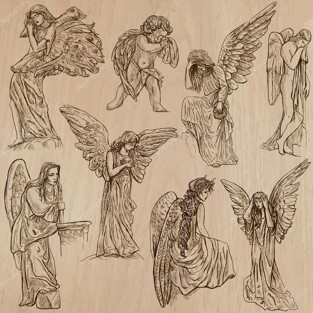 Ángeles - paquete vectorial dibujado a mano vector, gráfico vectorial ...