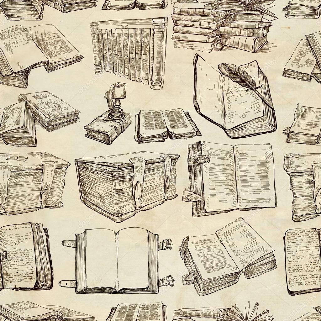 Books. Pack of an hand drawn illustrations, Seamless Stock Photo by ...