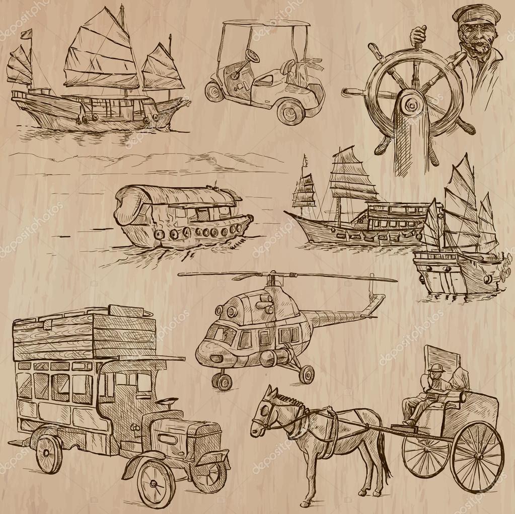 Transport pack - Hand drawn vectors, line art Stock Vector by ©kuco ...