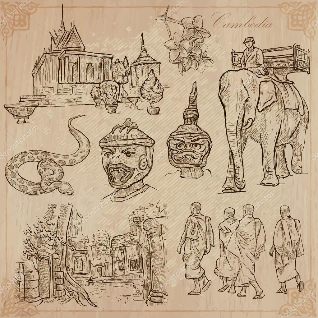 Kingdom of Cambodia - Hand drawn vector pack Stock Vector Image by ...