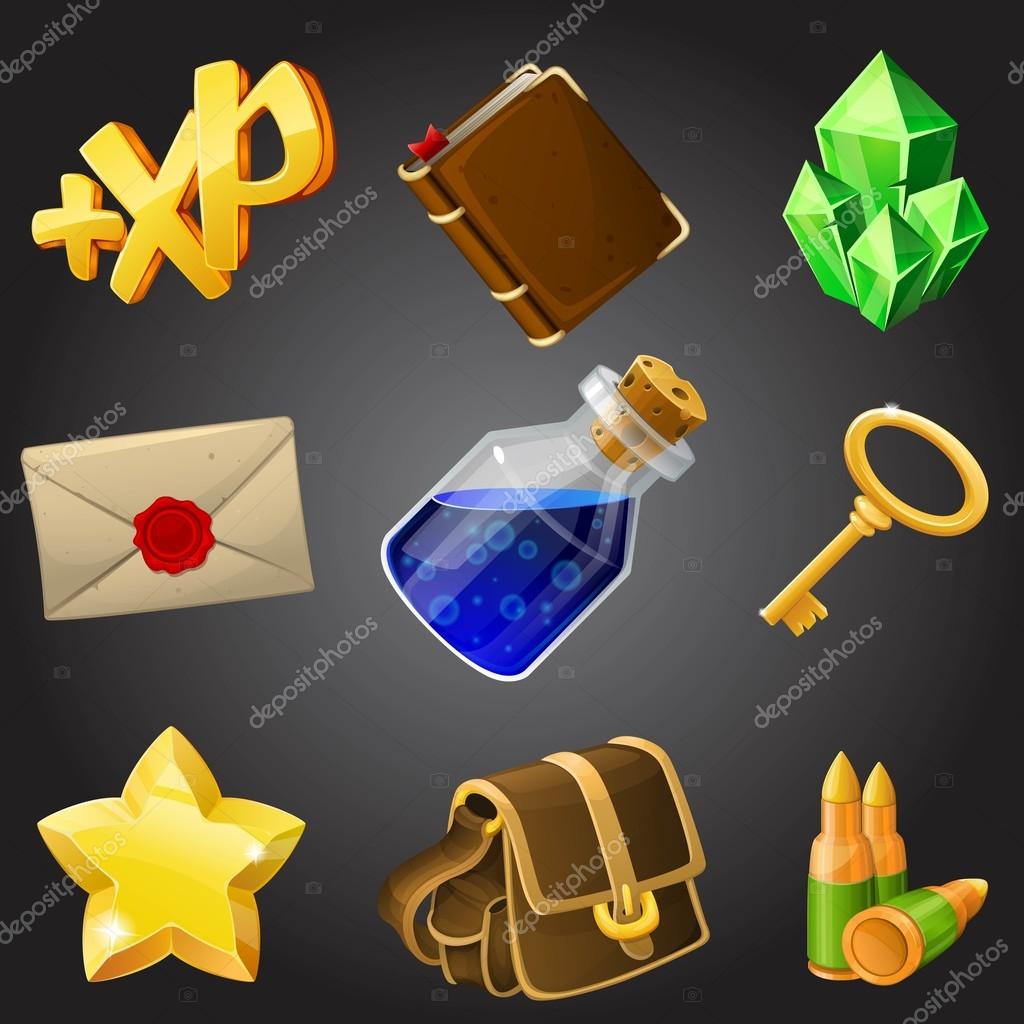 Cartoon icons collection for 2d games, Stock Vector by ©0mela 111671202