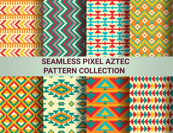 Collection of bright seamless pixel patterns in tribal style. Aztec ...