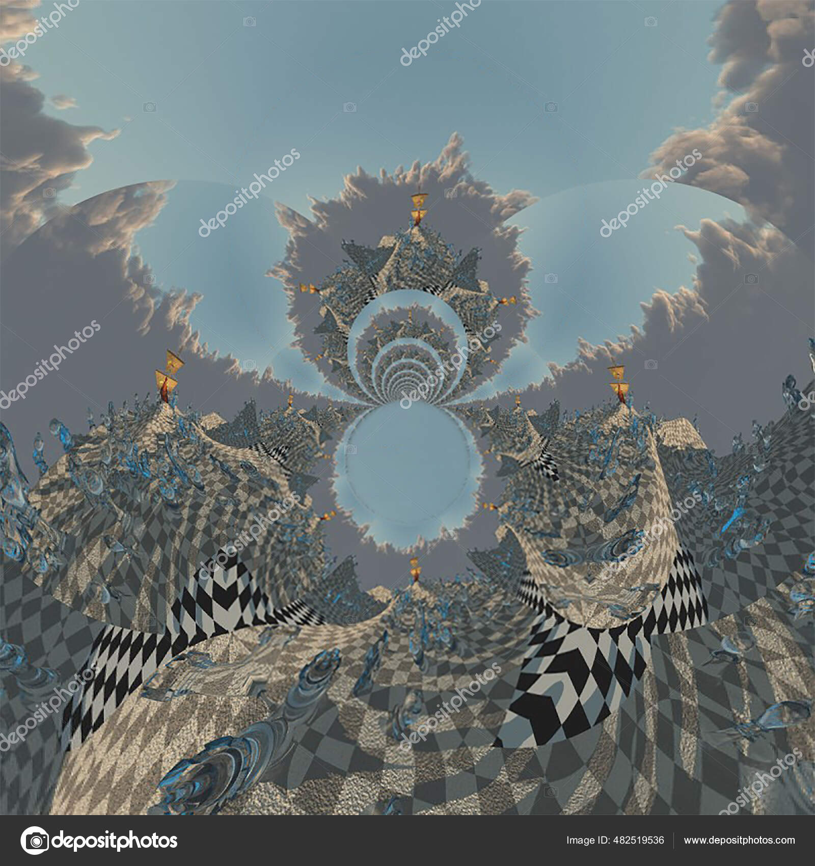 Surreal Chess Board Landscape Ancien Ship Abstract Fractal Rendering ...