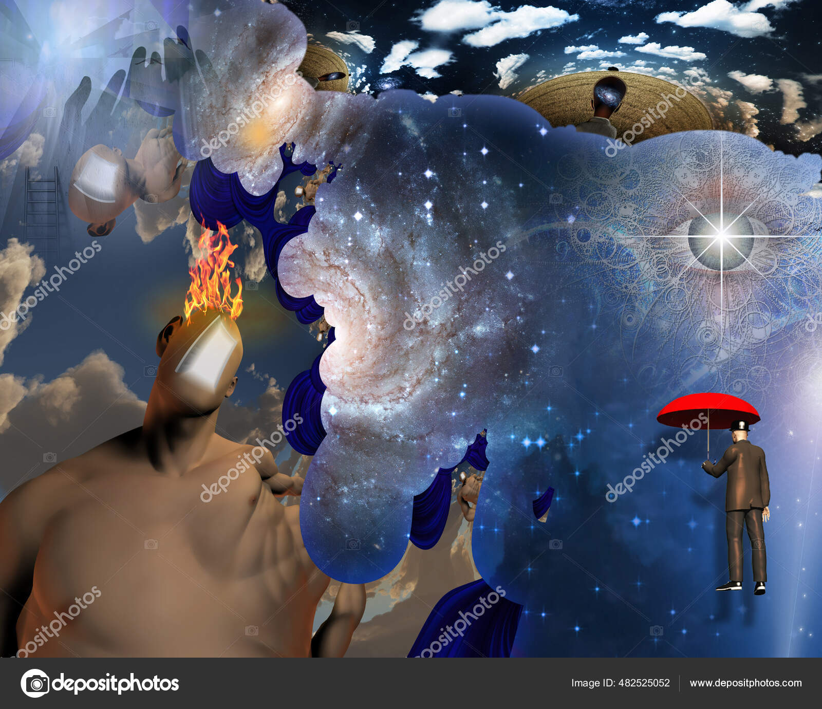 Man Burning Mind Floating Man Stock Photo by ©rlffimageso 482525052
