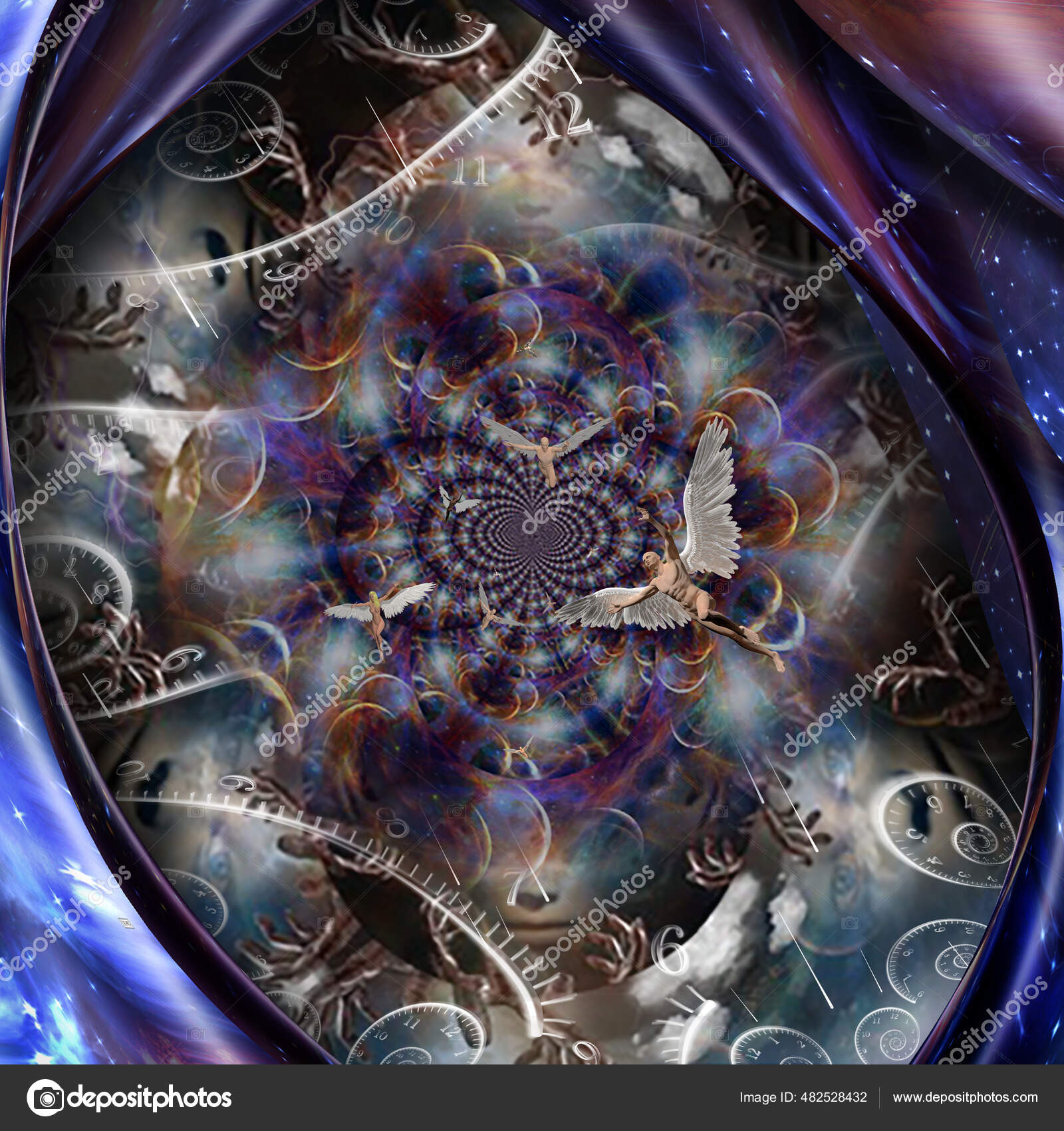 Symbolic Composition Particle God Angel Time Spirals Rendering Stock ...