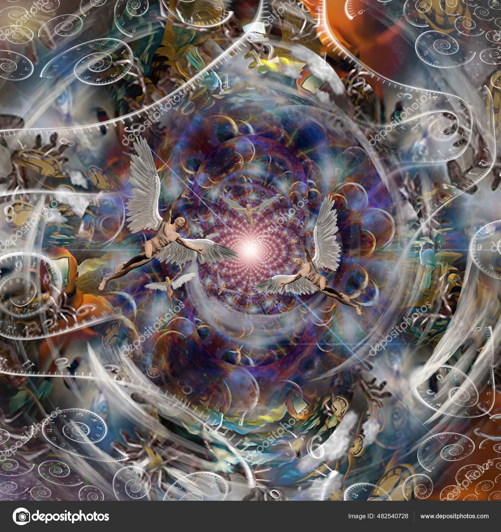 Symbolic Composition Particle God Angel Time Spirals Rendering Stock ...