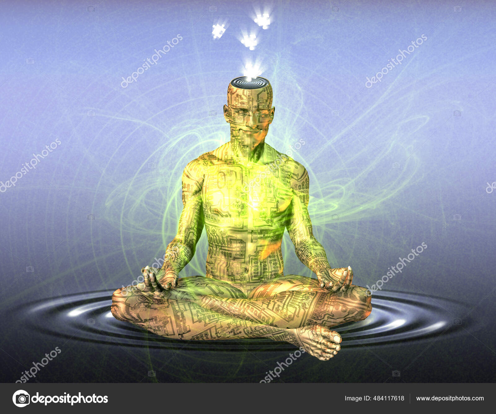 Droid Meditates Lotus Pose — Stock Photo © rolffimages #484117618