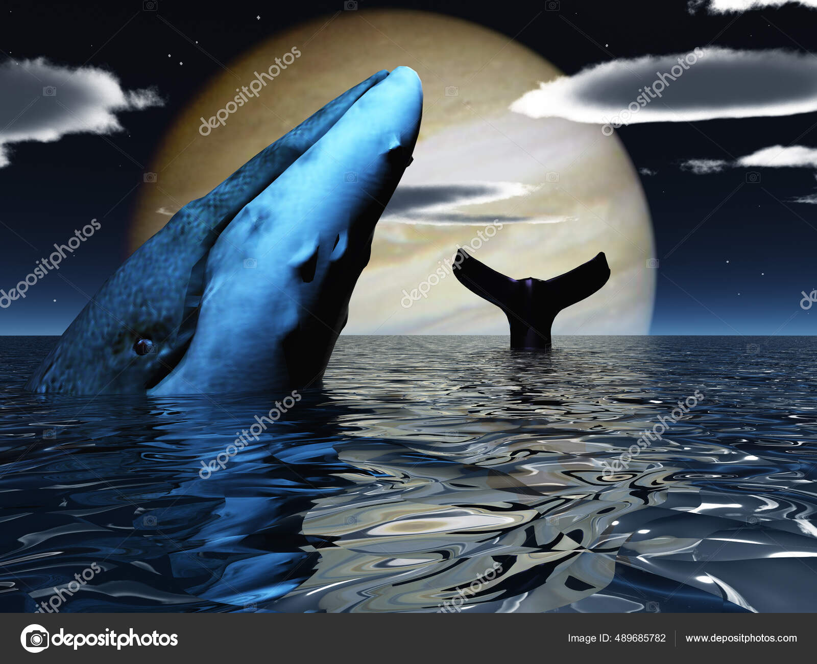 Whale Surreal Ocean Rendering Stock Photo by ©rolffimages 489685782