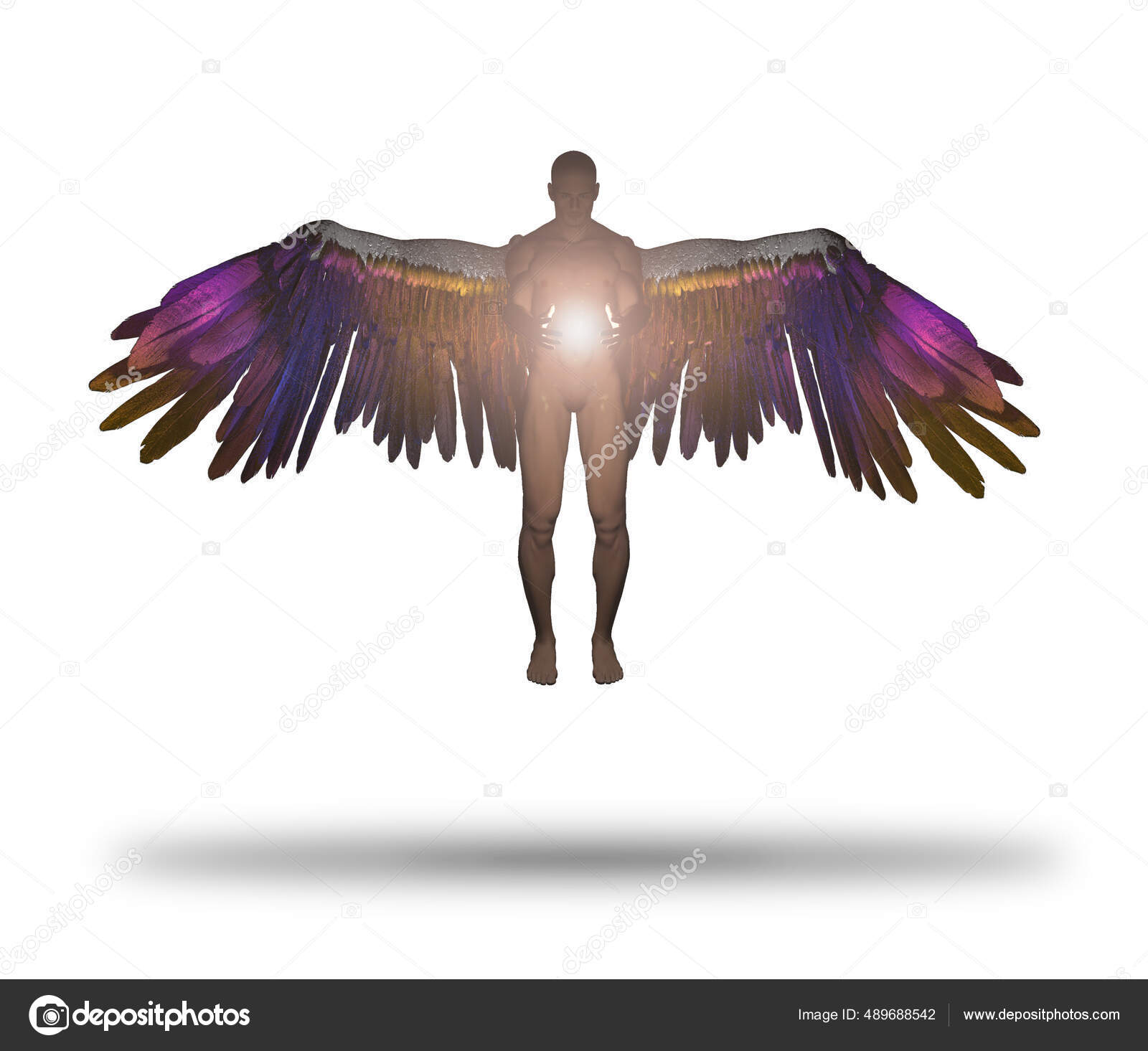Winged Angel Being Holds Divine Light Isolated White — Stock Photo ...