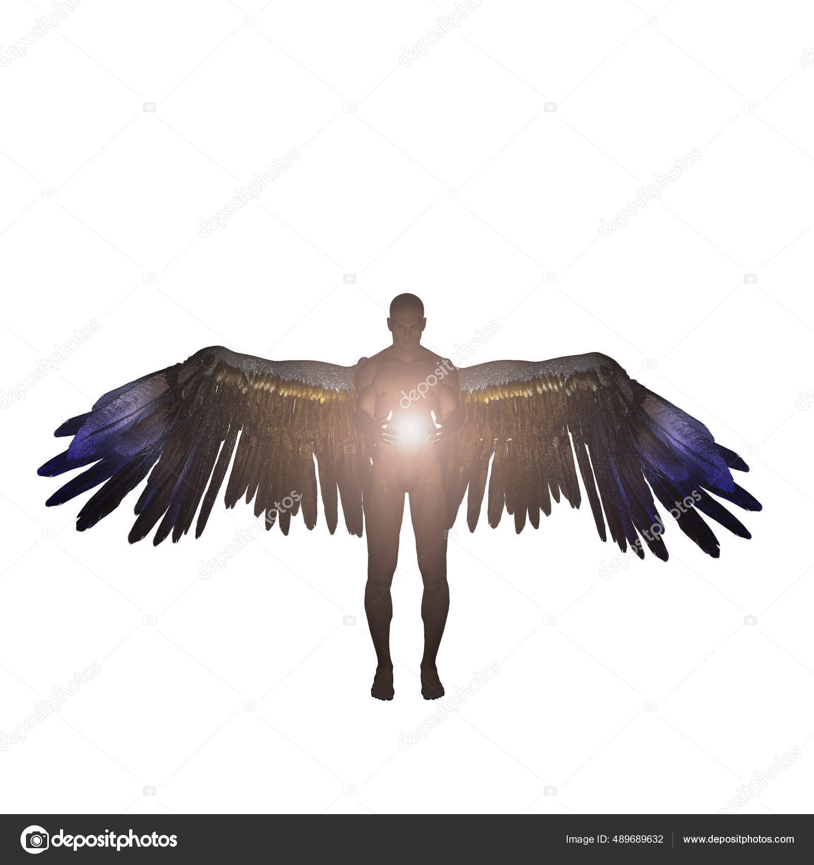 Winged Angel Being Holds Divine Light Isolated White — Stock Photo ...