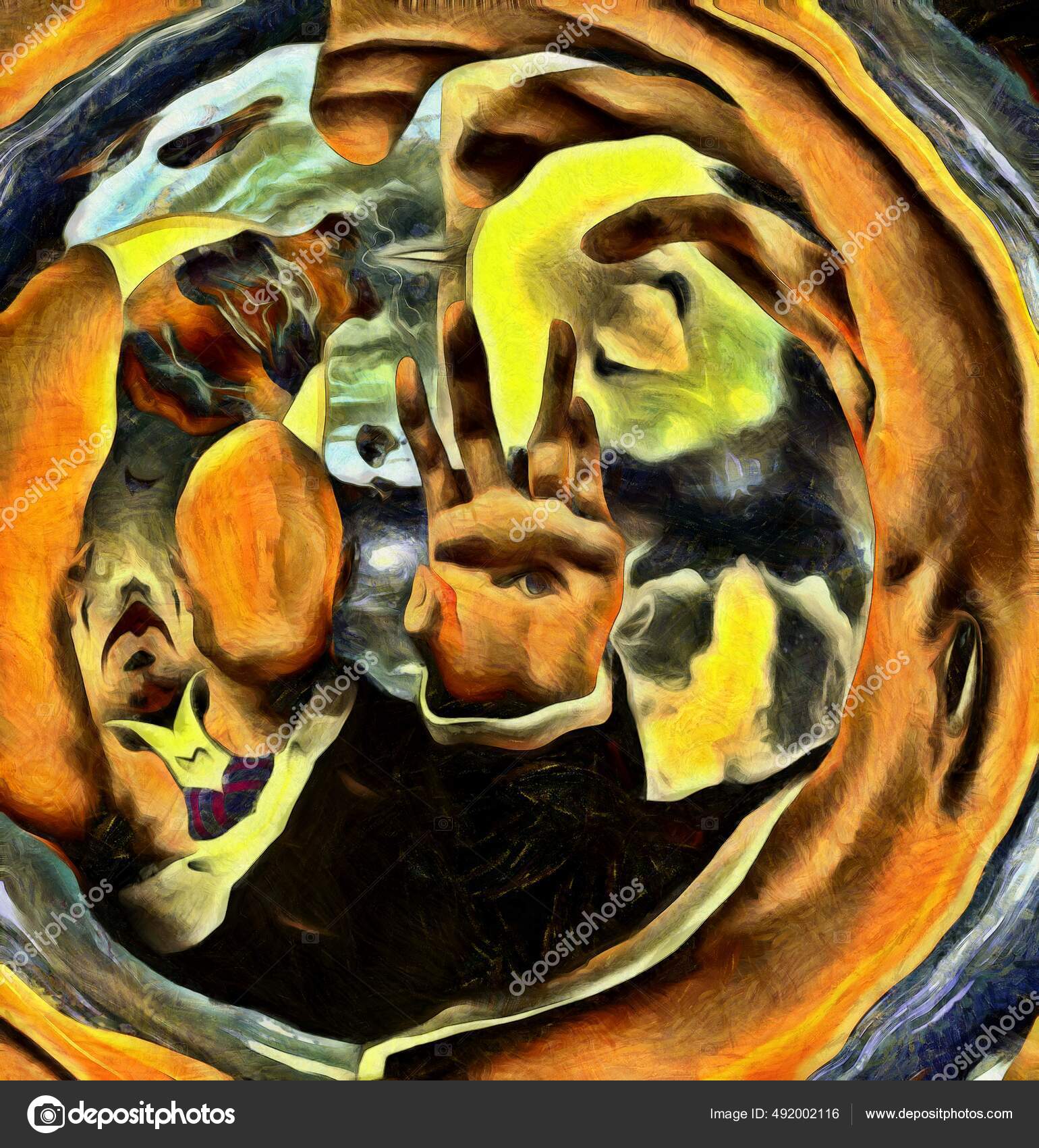 Surreal Digital Art Faceless Man Eye Palm Warped Space Stock ...