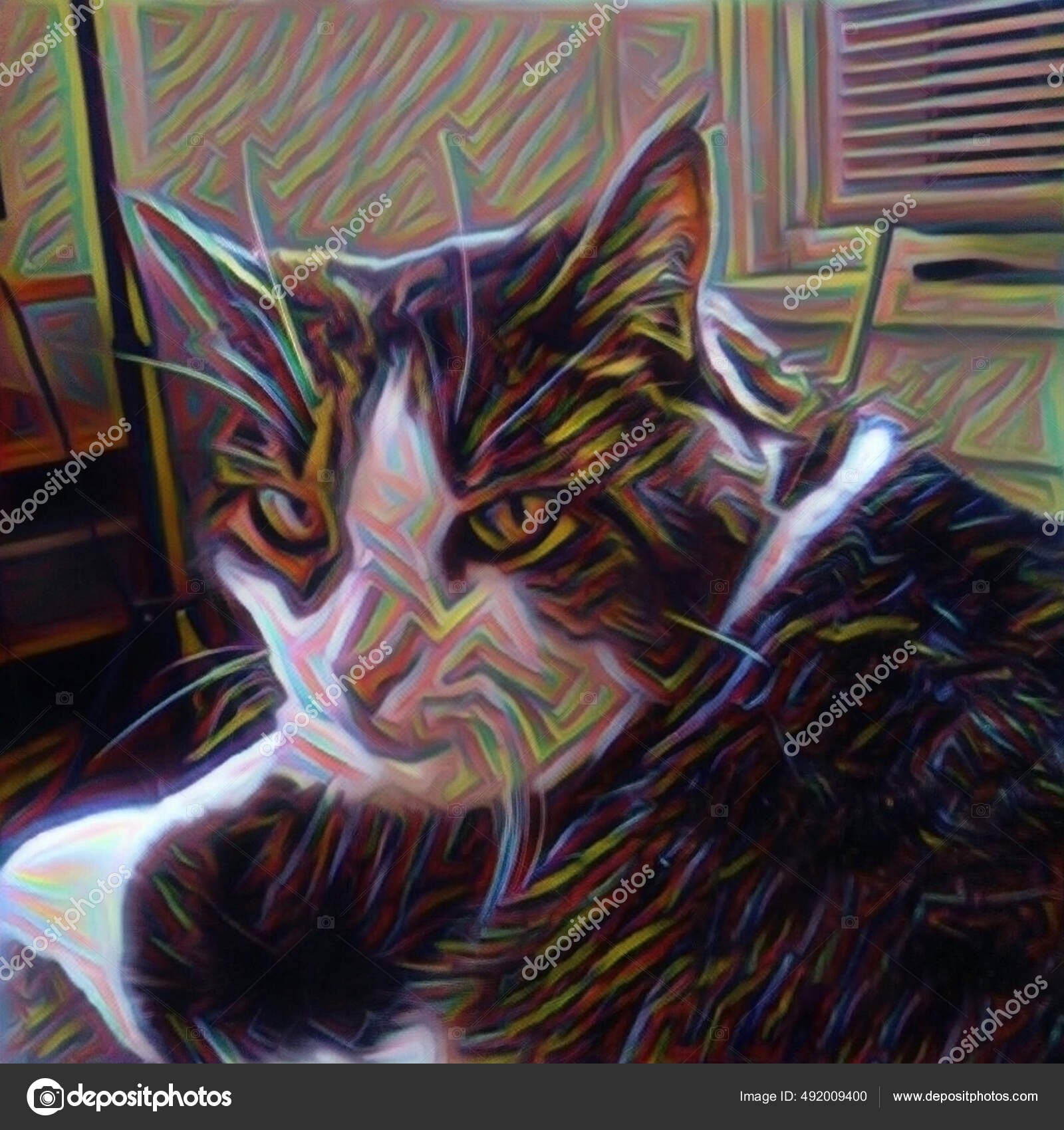 Modern Art Lying Offended Cat Stock Illustration by ©rolffimages #492009400