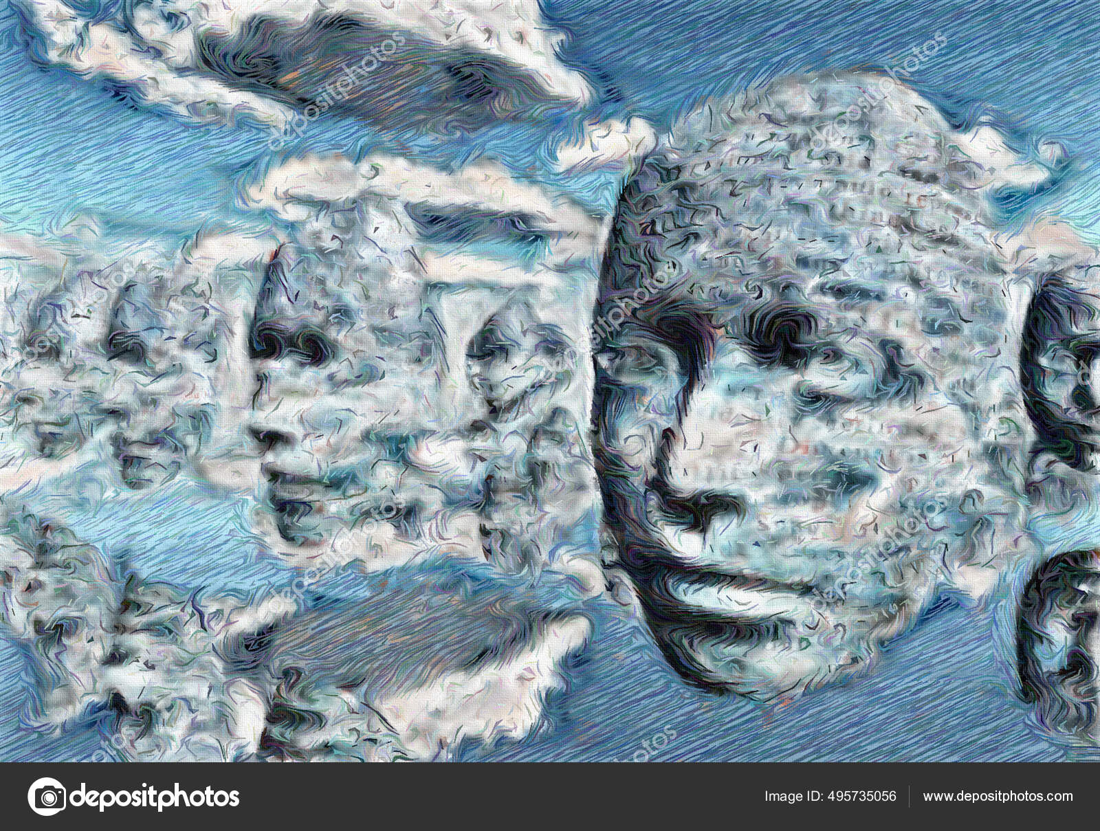 Surreal Faces Clouds Stock Illustration by ©rolffimages #495735056