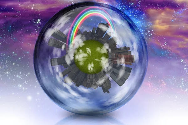 Gran ciudad en recinto cerrado. Renderizado 3D 2024