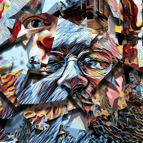 Abstract painting. Old man's face in glasses. - Stock Image - Everypixel