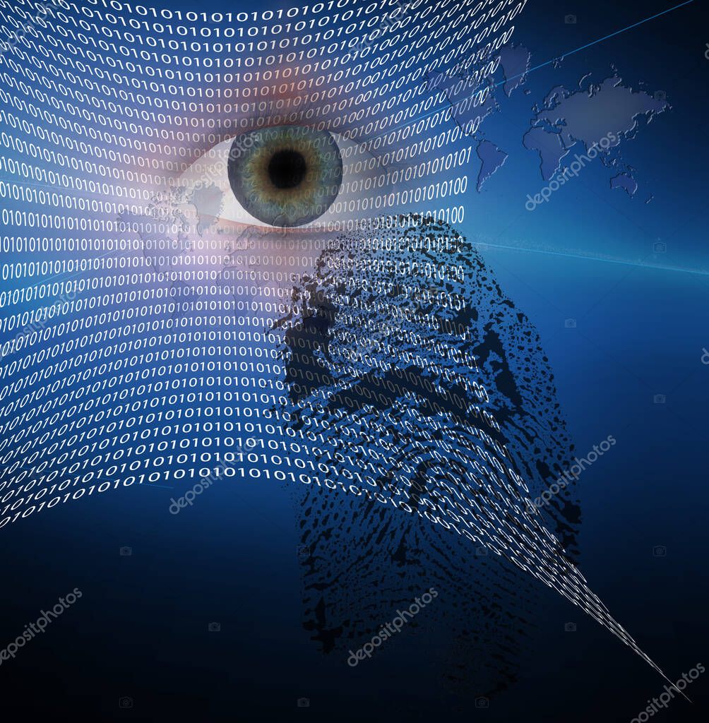 Mapa de la Tierra y código binario representan la identidad global de ...