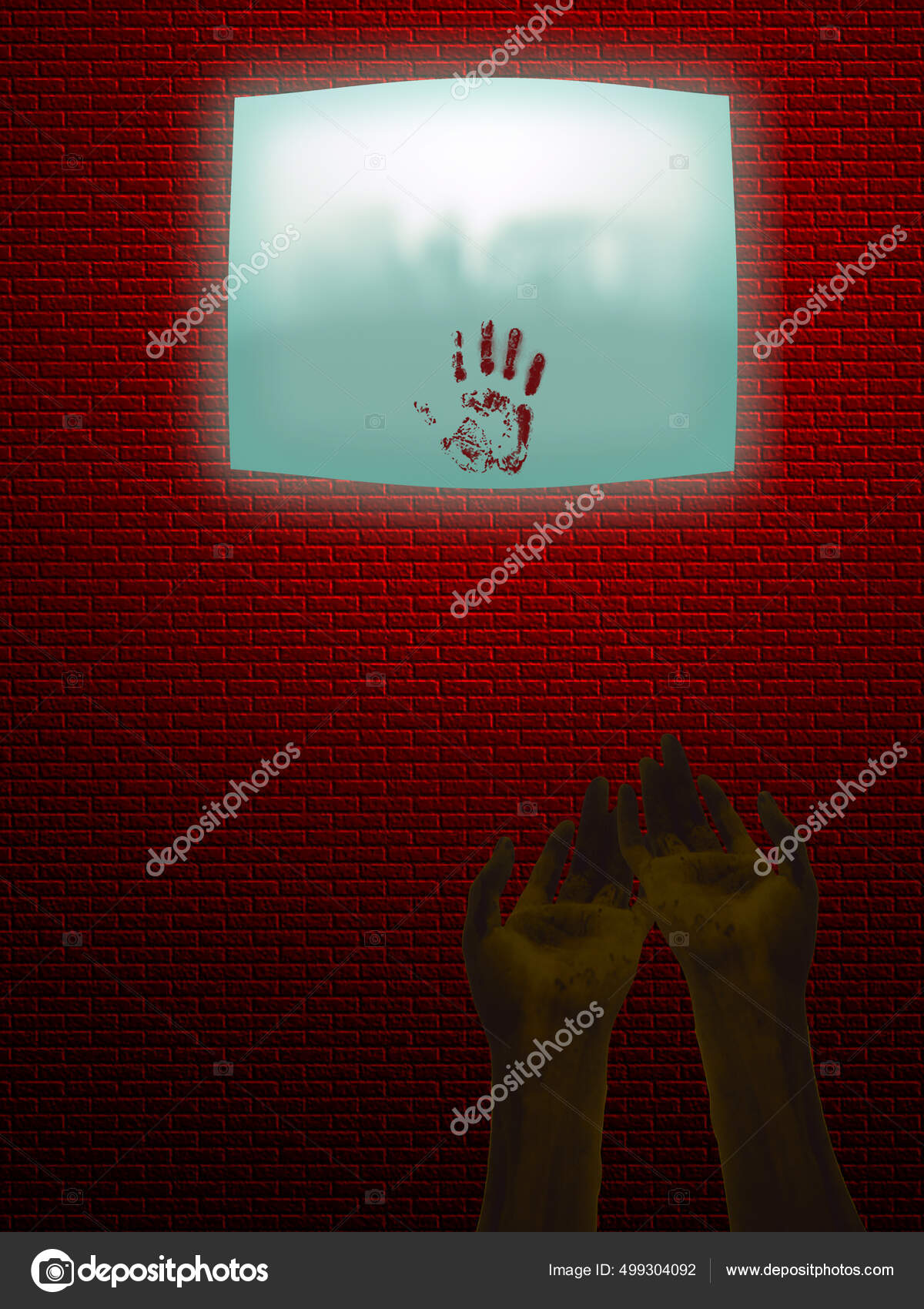 Hands Blood Bloody Handprint Screen Rendering — Stock Photo ...