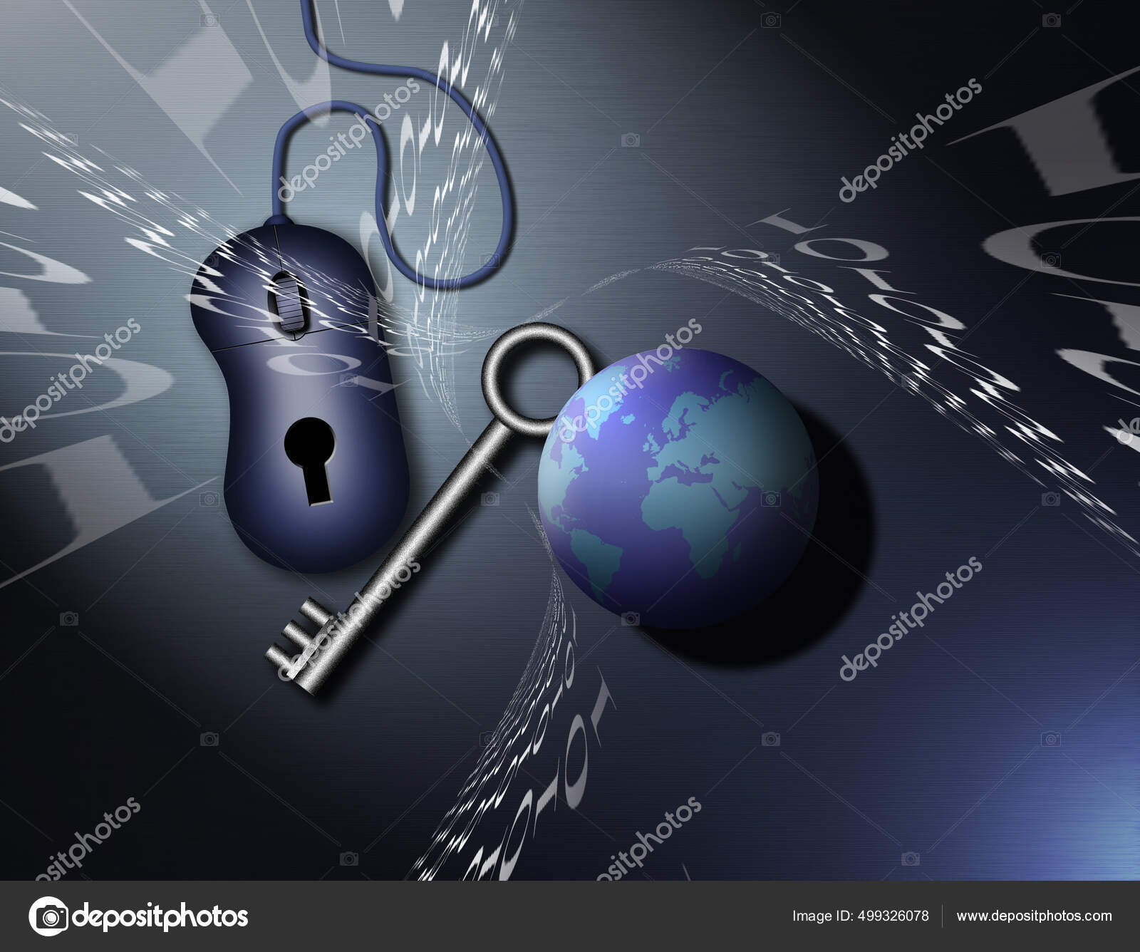 Binary Lock Security Key Computer Mouse Globe — Stock Photo ...