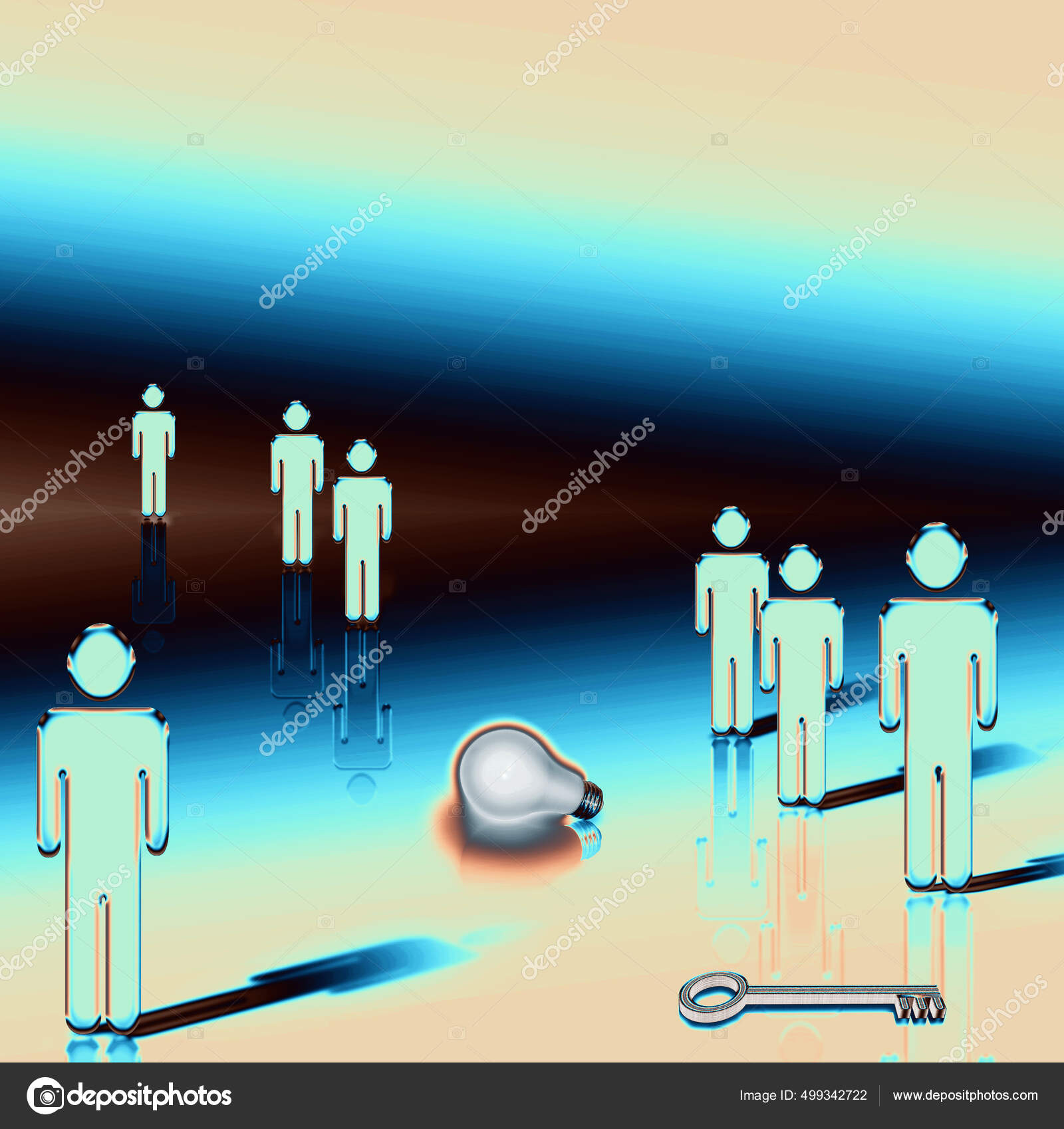 Success Possibility Group People Light Bulb Key Rendering Stock Photo ...