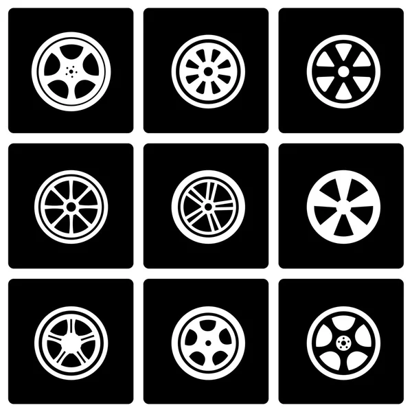Vector black wheel disks icons set — Stock Vector © skarin1 #36658793