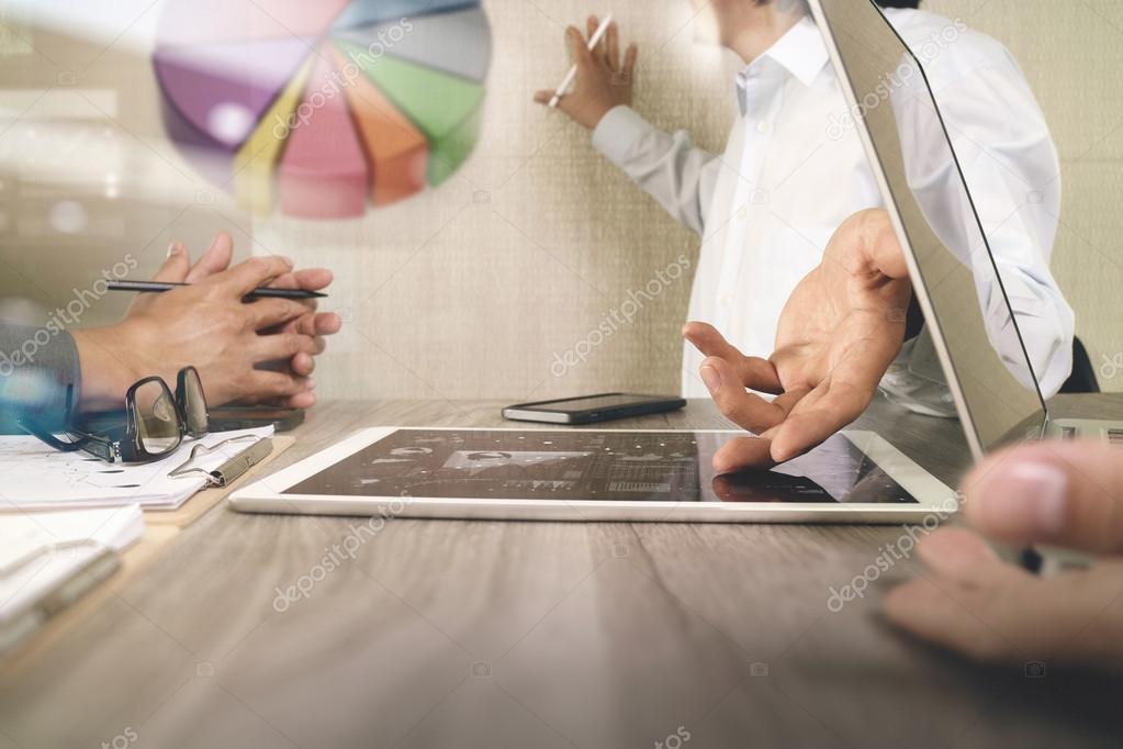 Businessman making presentation with his colleagues and business Stock ...