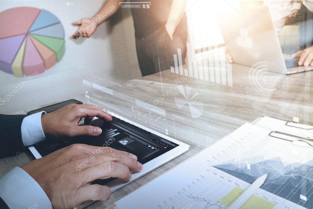 Business documents on office table with smart phone and laptop c Stock ...