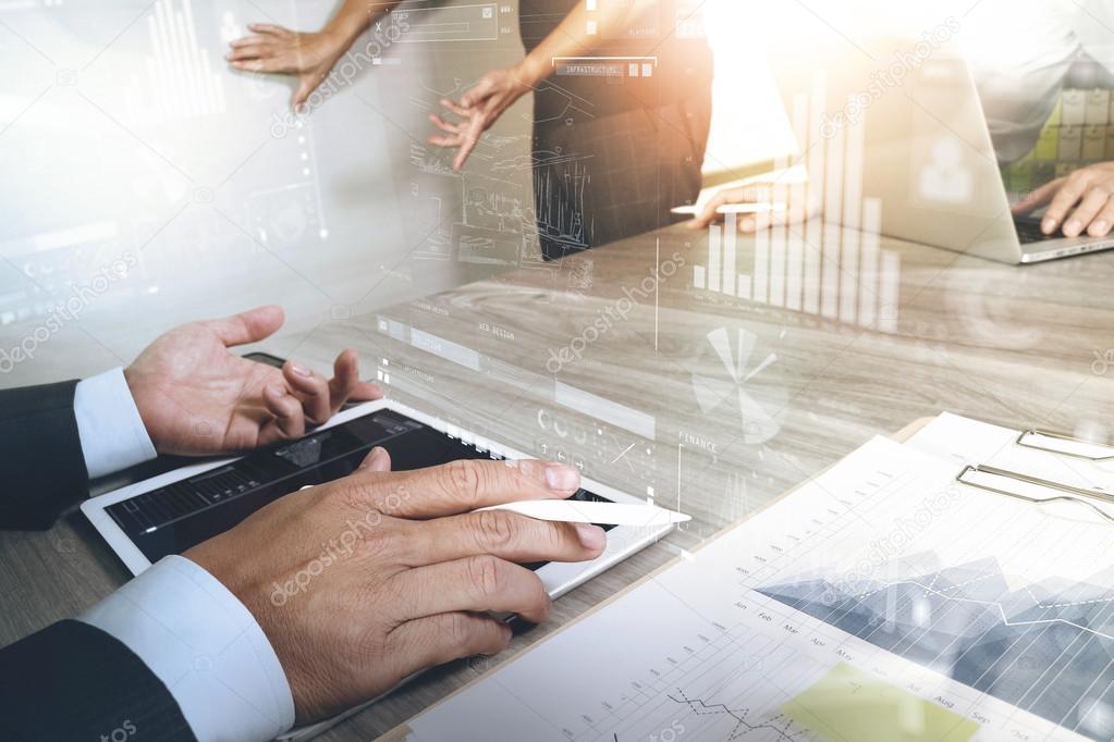 Business documents on office table with smart phone and laptop c Stock ...