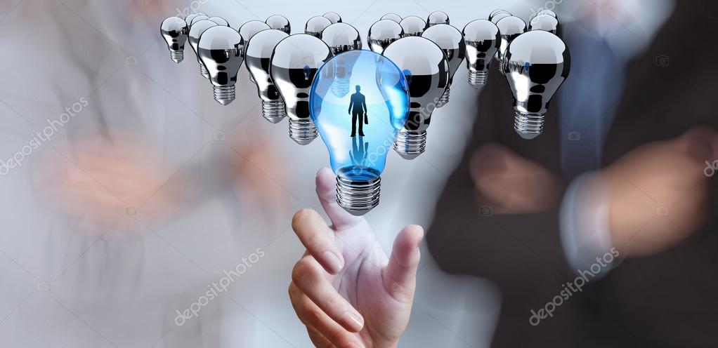 Hand reach 3d light bulb of leadership concept Stock Photo by ...