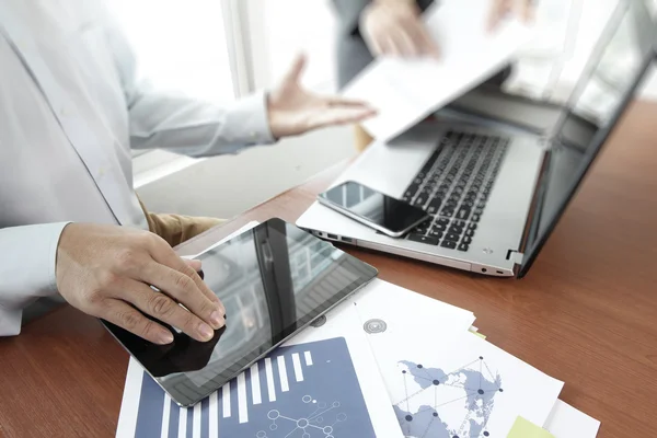 business documents on office table with smart phone and digital - Stock ...