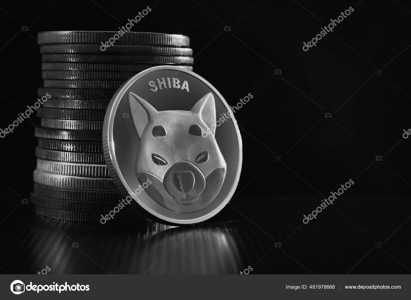 Stack Shiba Inu Coins Black Background — Stock Editorial Photo ...