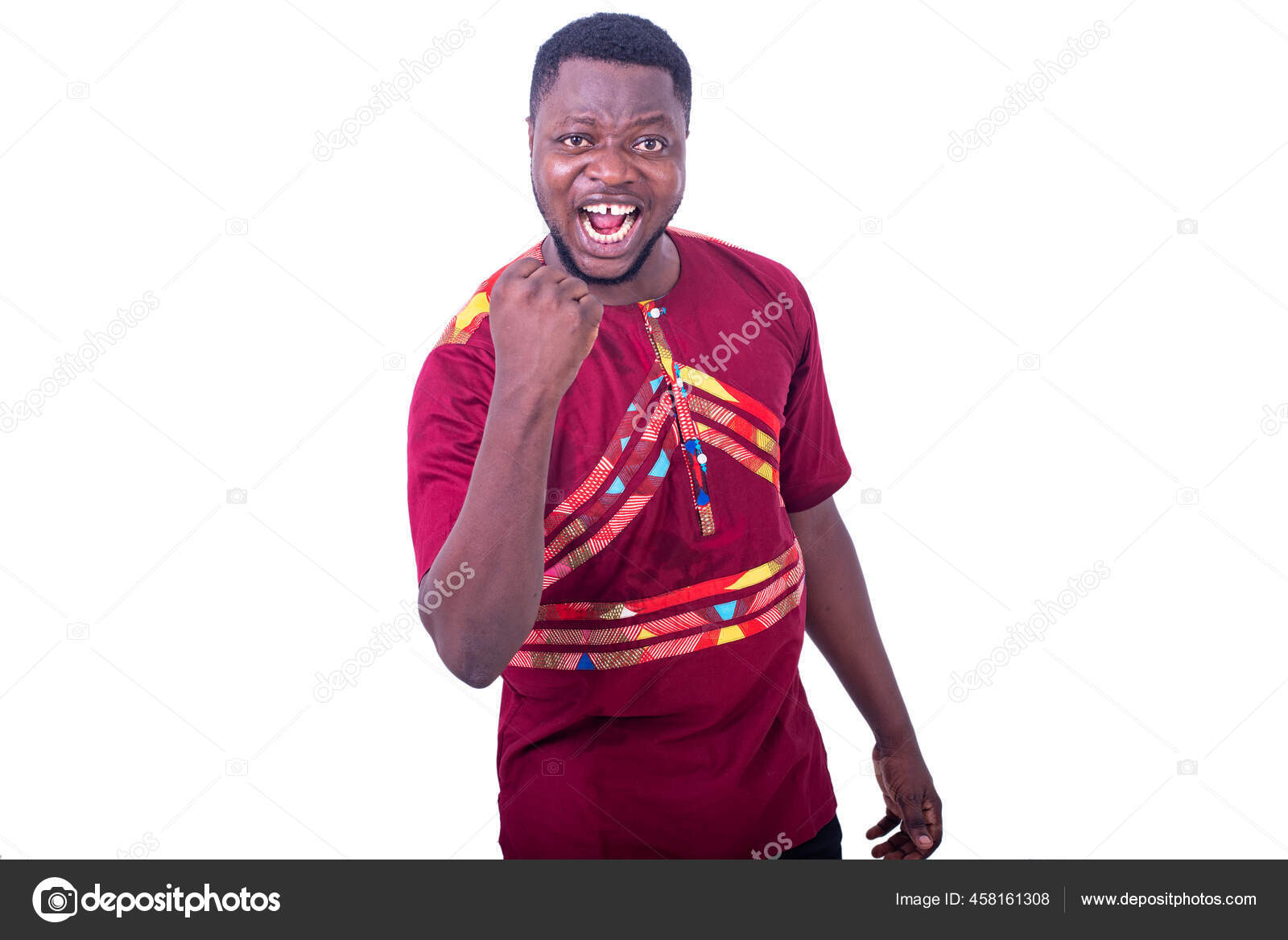 Handsome Young Man Traditional Shirt Shouting Making Winning Gesture ...
