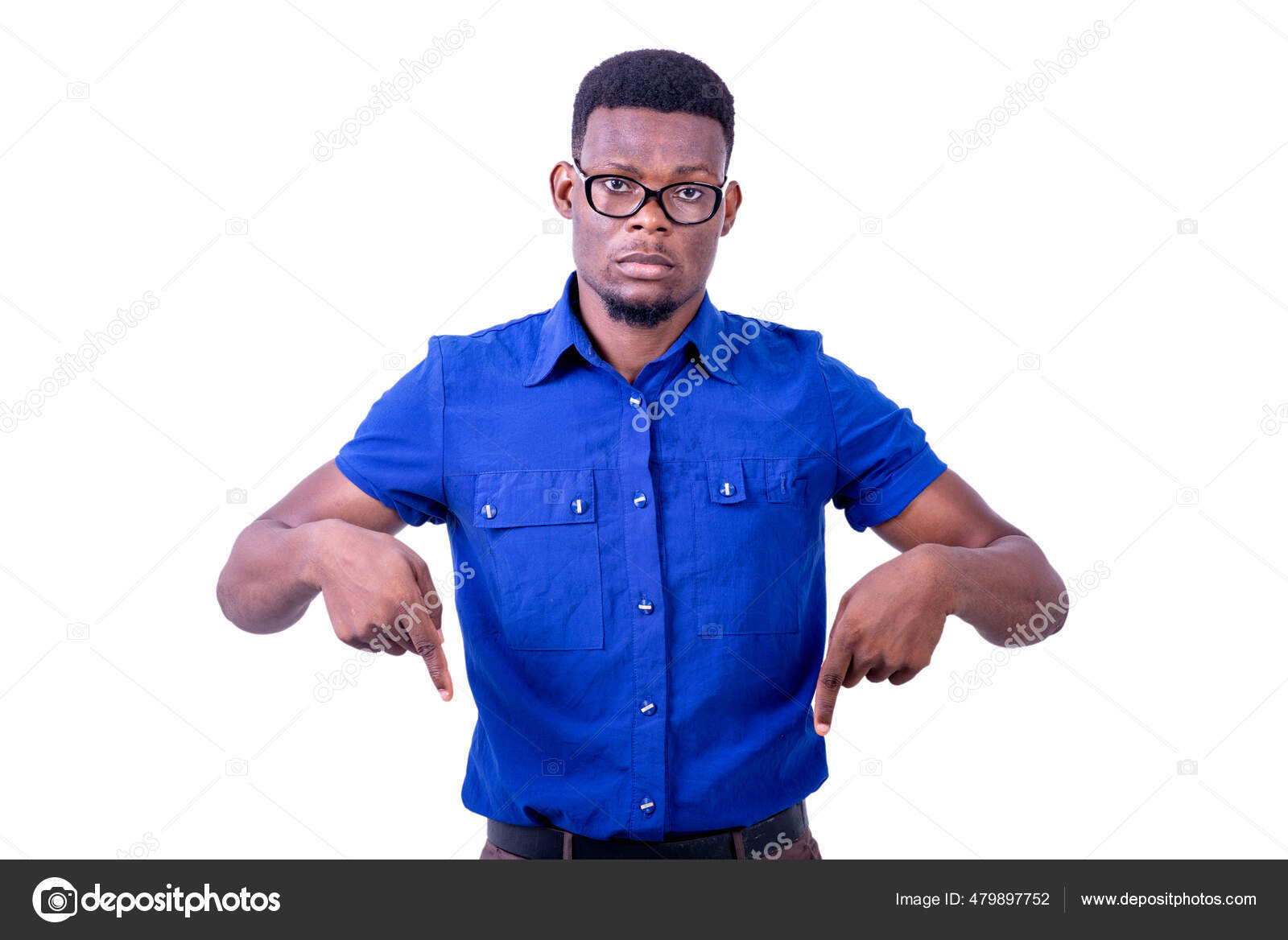 Serious Young Man Wearing Optical Glasses Pointing Fingers While ...