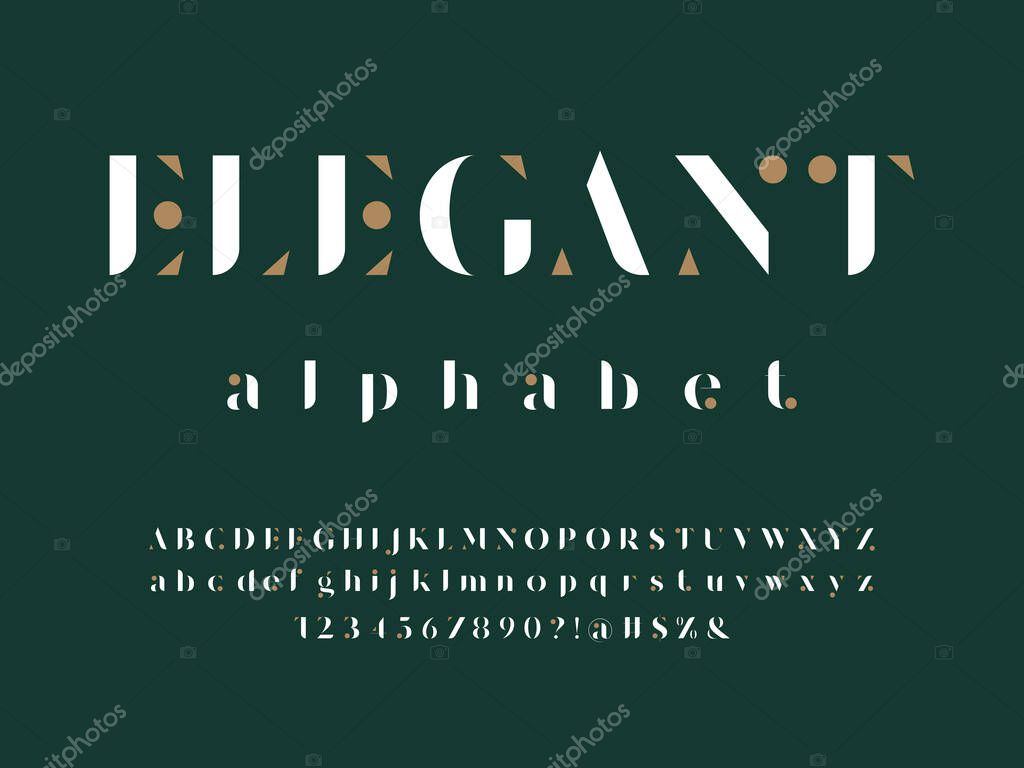 Diseño moderno del alfabeto serif con mayúsculas, minúsculas, números y ...