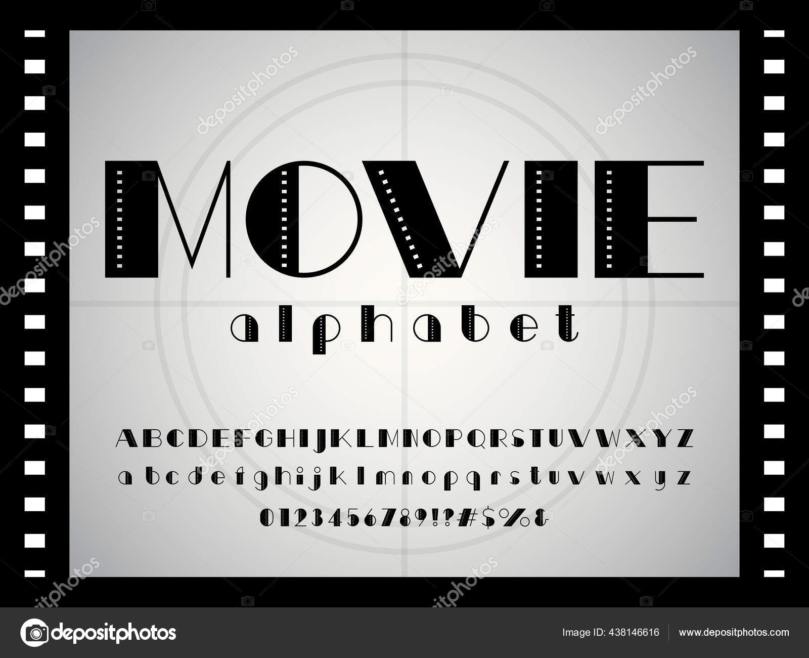 Vintage Movie Film Strip Alphabet Design Uppercase Lowercase Numbers ...