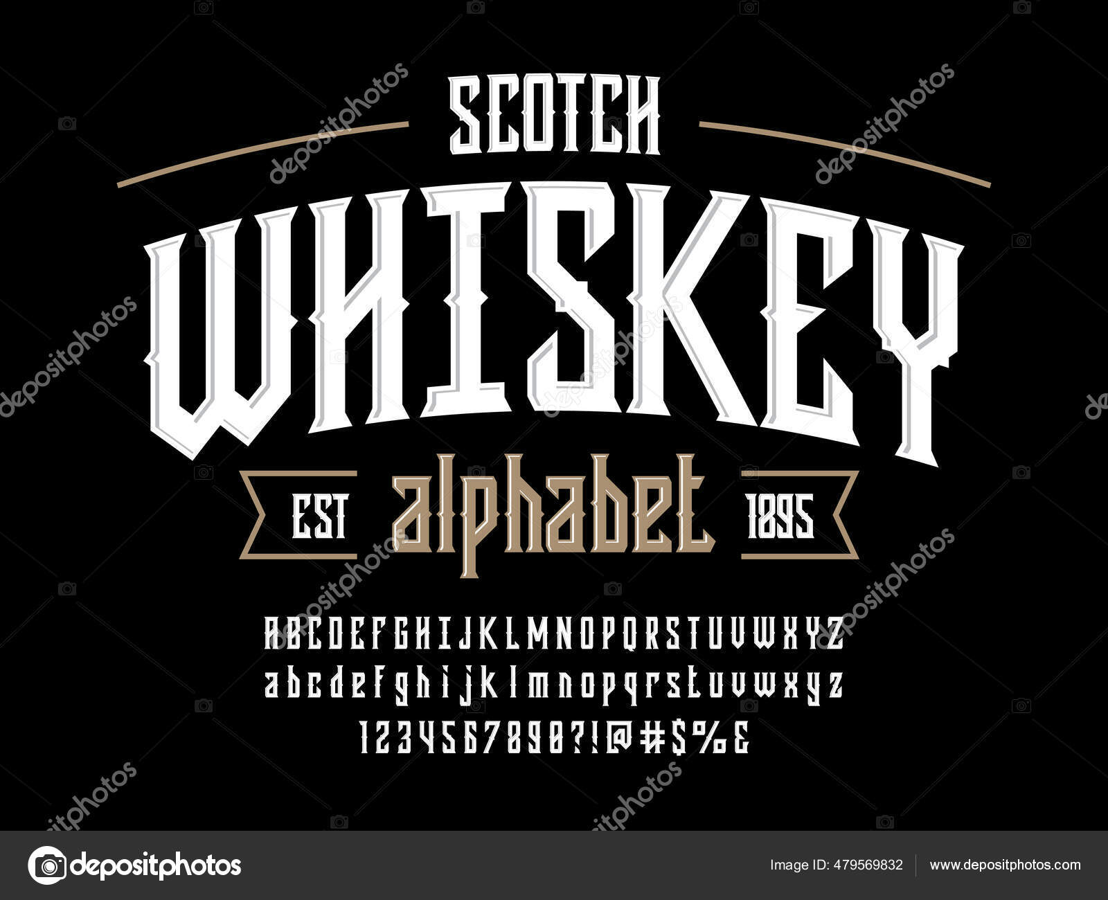 Vintage Whiskey Bourbon Label Style Alphabet Design Uppercase Lowercase ...