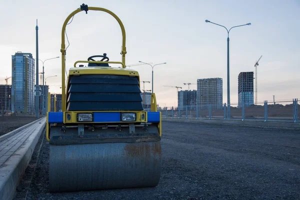 Paving roller machine during road work. Mini road roller at ...