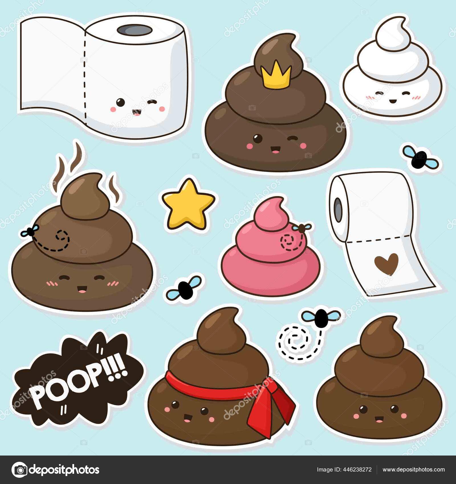 Vector Cartoon Icon Sticker Set Toilet Paper Poop Image Cartoon Vector ...