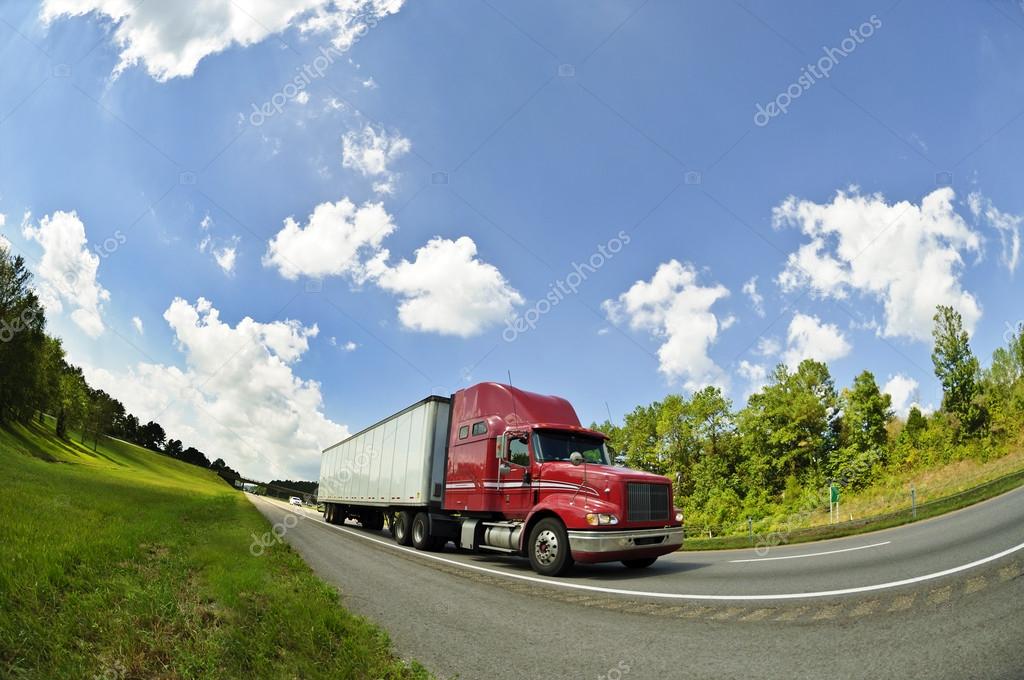 Highway With Big Red Truck Stock Photo by ©whitestar1955 72424227