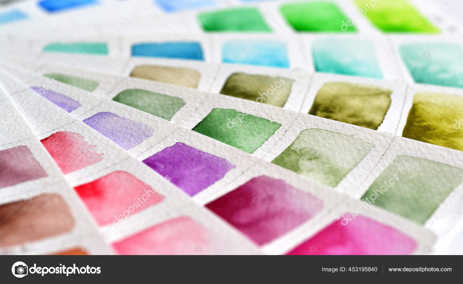 Close-up color palette in shades of primary colors are red, blue, green ...