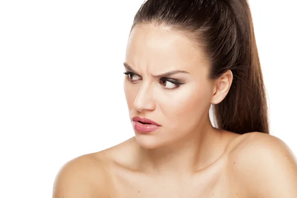 Beautiful Young Angry Woman White Background — Stock Photo © VGeorgiev ...