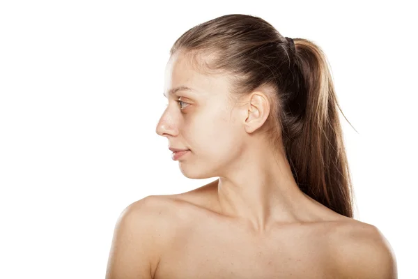 Portrait Young Beautiful Woman Makeup White Background — Stock Photo ...