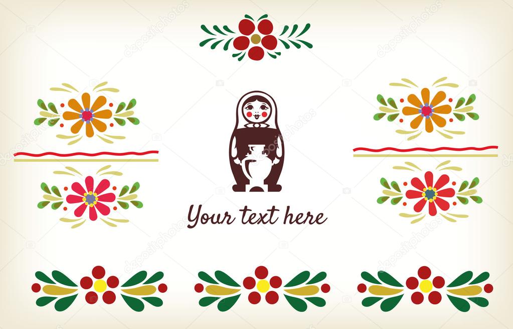 Matrioshka. Matryoshka. Russian doll logo with ornament flowers Stock ...