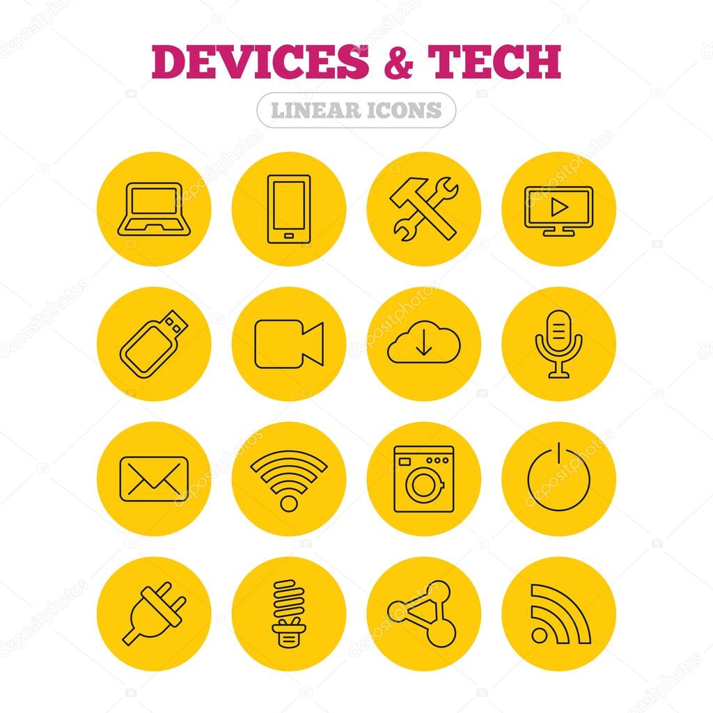 Devices and technologies icons. Usb, wi-fi. Stock Vector Image by ...