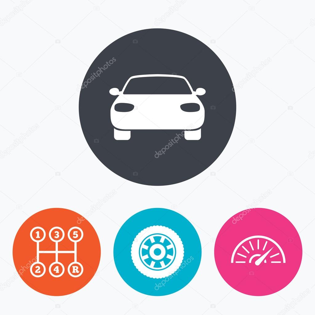 Transport icons. Tachometer and wheel signs. Stock Vector Image by ...