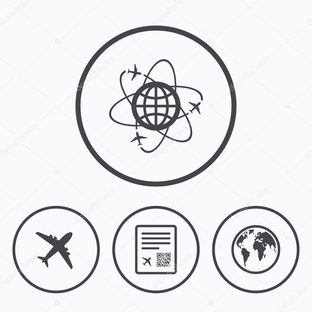 Airplane icons. World globe symbol. Stock Vector Image by ©Blankstock ...