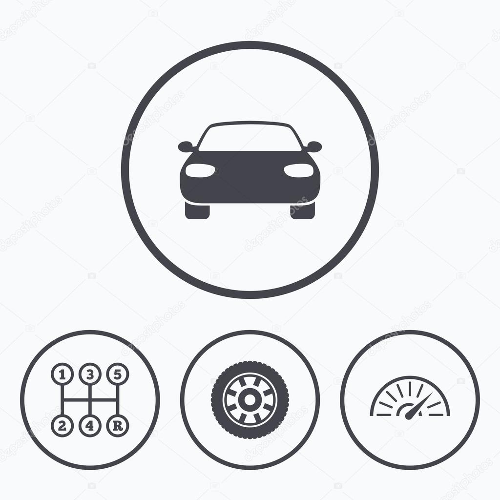 Transport icons. Tachometer and wheel signs. Stock Vector by ...