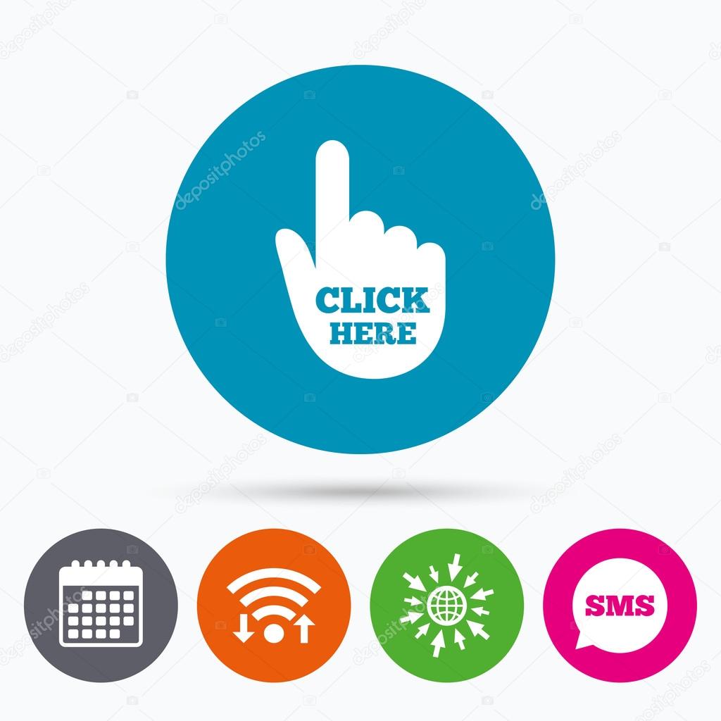Click here hand sign icon. Stock Vector Image by ©Blankstock #114104316