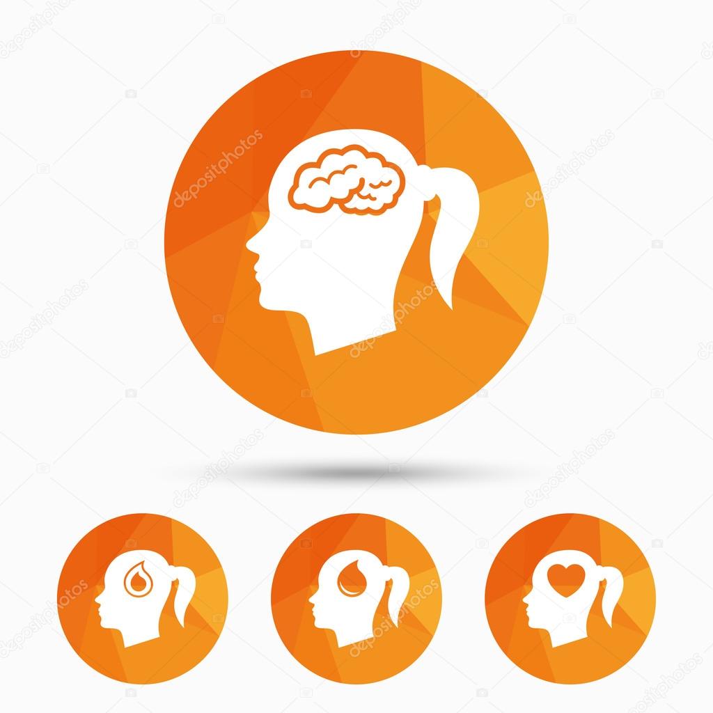 Head with brain icon.Female woman symbols. Stock Vector Image by ...