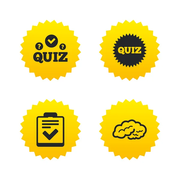 Quiz icons. Checklist and human brain symbols. Stock Vector Image by ...
